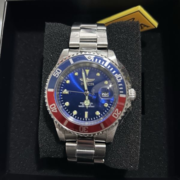 NWT Invicta Pro Diver 40mm Blue Dial Pepsi Bezel Men's Steel Watch ...