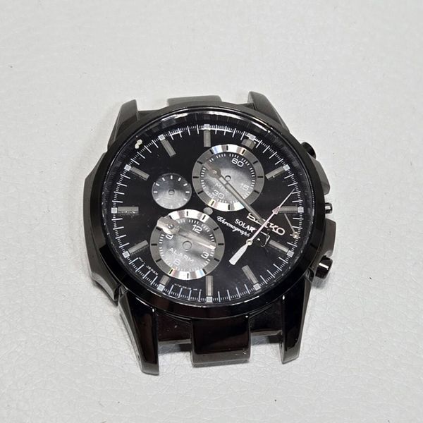 Seiko Menâ s Solar Chronograph Black Watch Parts Case Dial Hands ...