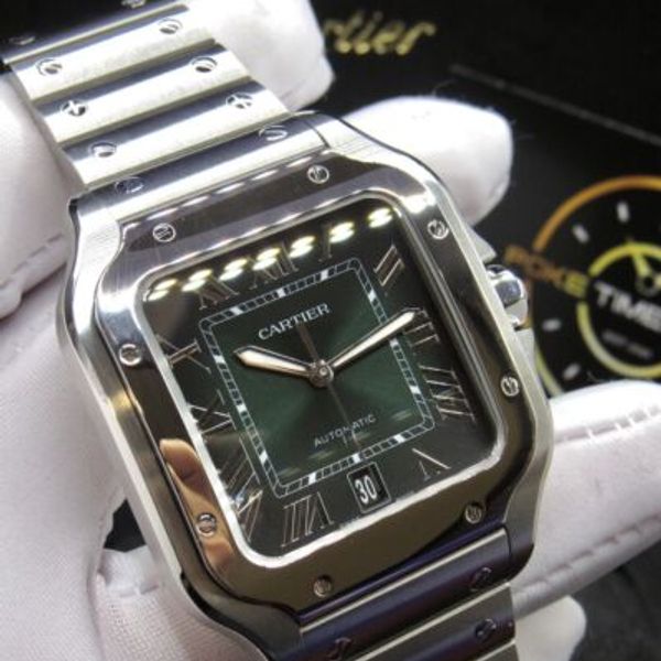 Cartier Santos Green Dial Date Large 2024 WSSA0062 Stainless Steel Menâ ...