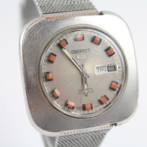 Mens Vintage Seiko Jumbo Square Steel Watch Ref 6119-7400 Automatic ...