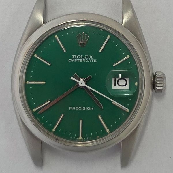 Vintage Rolex Oysterdate Precision Green Dial Oyster Bracelet Watch Ref ...