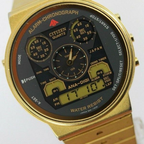 Vintage Digital Citizen Ana-Digi 8970 38mm Alarm Chronograph Wristwatch ...