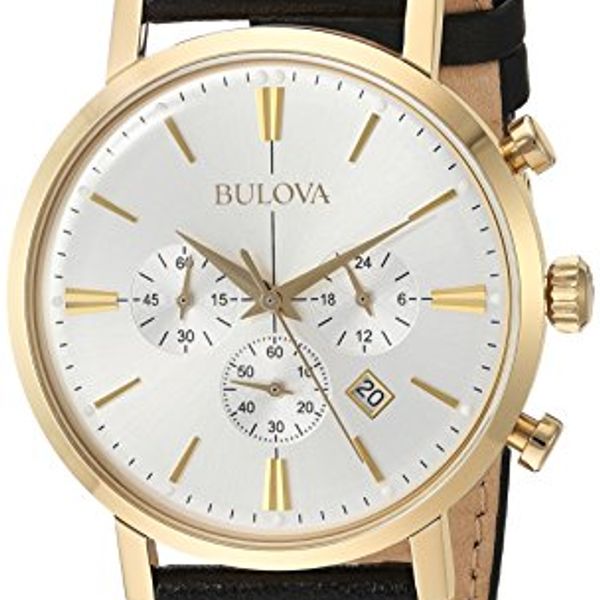 Bulova Men's Quartz Stainless Steel and Leather Dress Watch, Color ...