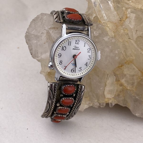Ladies Timex Indiglo Watch With Native American Sterling & Coral Tips | WatchCharts Marketplace