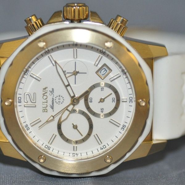 Bulova Ladies Marine Star Chronograph White Dial White Polyurethane ...