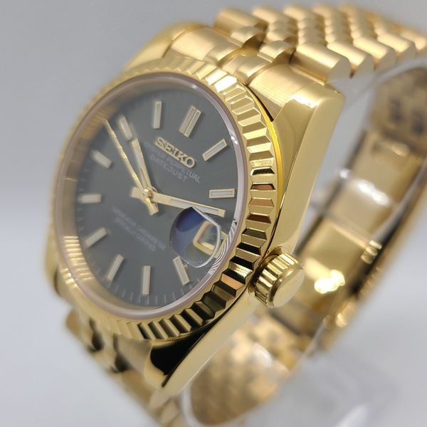 Seiko Date Mod Gold Jubilee Charcoal Dial 36mm NH35 Automatic Watch ...