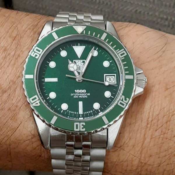 ⌚️Unique Mens Tag Heuer 1000 Green HULK Professional 200m Diver 980 ...
