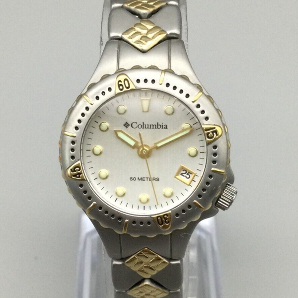 Columbia Watch Women 26mm Silver Gold Two Tone Date 50M New Battery 6.5 ...