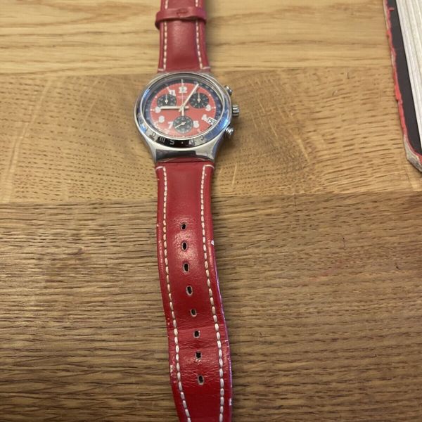 SWATCH WATCH YCS405 SECRET AGENT RED IRONY CHRONOGRAPH 1997 ORIGINAL ...