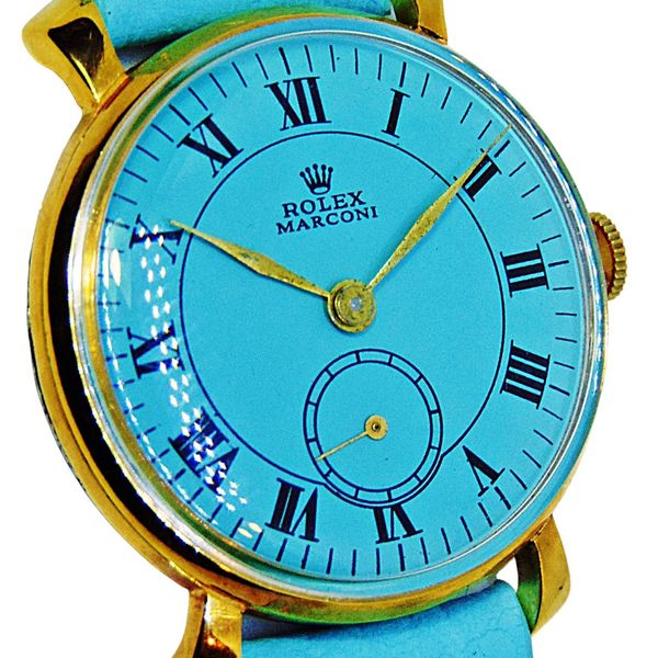Vintage Rolex Marconi blue dial 18k gold plate case 33mm men watch just ...