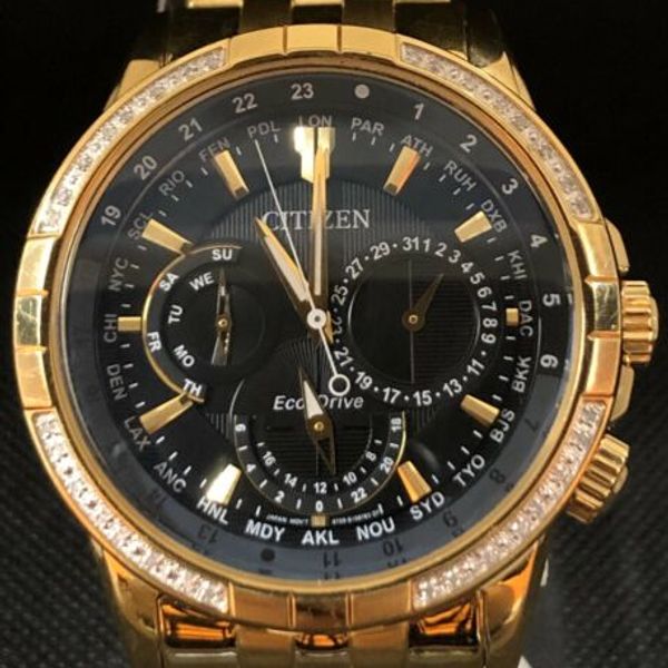 Citizen Eco-Drive Calendrier Men's Yellow Gold Tone Charcoal Face 8729 ...