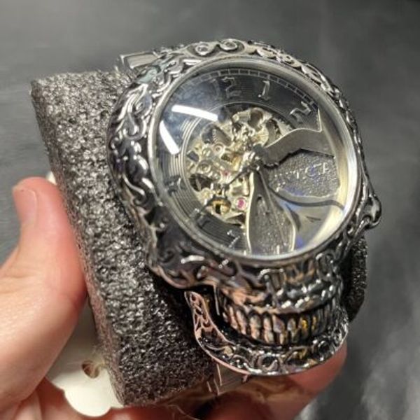 Invicta Artist Skull Automatic Skeletonized Black Stainless Steel 50mm ...
