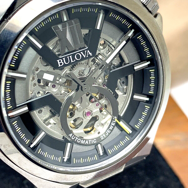 Bulova Men's Watch 98A179 Automatic Skeleton Dial Black Gunmetal ...