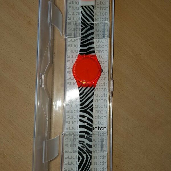 Swatch GO107 Unisex Zebra Print Silicone Band With Orange Analog Dial ...