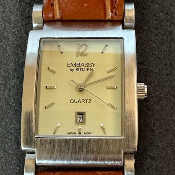 EMBASSY by GRUEN Quartz Menâ s Watch / Works Well/ New Battery/ Leather ...