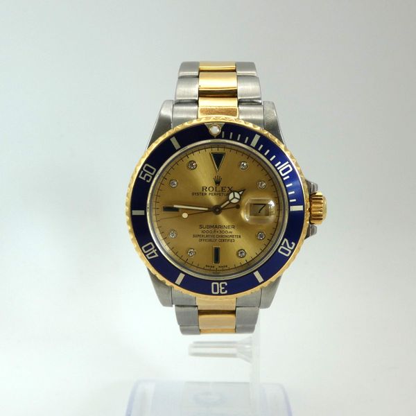 Rolex Submariner Men's 16803 Champagne Serti Dial Two Tone 40mm 1986 ...