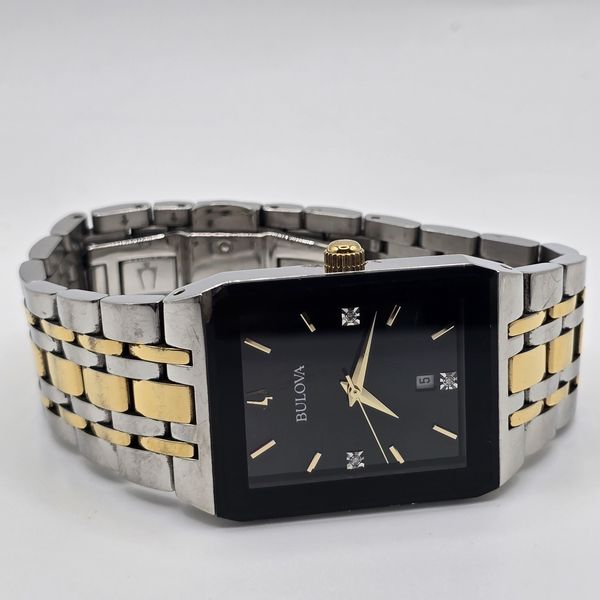 Bulova Men's Watch 98D153 Black Dial Diamond Accent Rectangle Two Tone ...