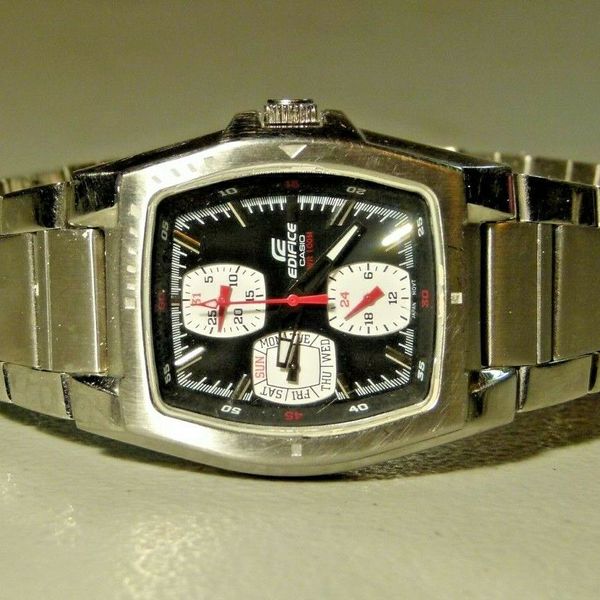 MENS CASIO EDIFICE BLACK TONNEAU CHRONO STAINLESS QUARTZ WATCH EF 320 ...