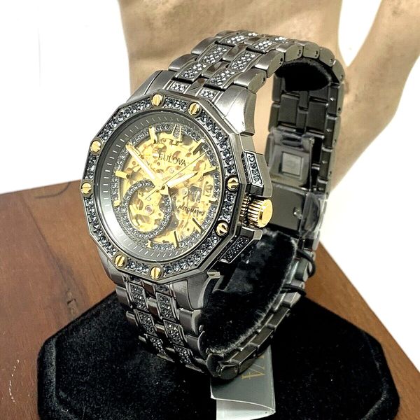 Bulova Mens Watch 98A293 Automatic Skeleton Dial Black Gunmetal ...