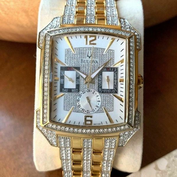 Men's Bulova C976962 Gold Tone Stainless Steel Swarovski Crystal Watch ...