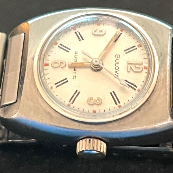 Vintage 1971 Bulova Automatic Women's Watch Running Ticks Silver Case ...