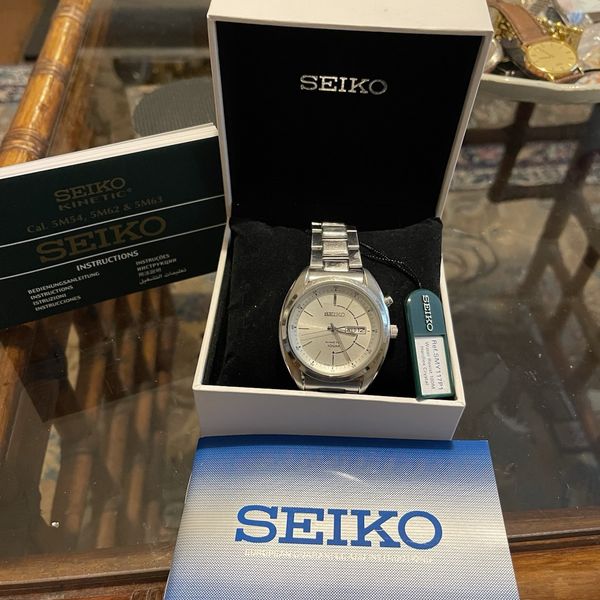 SEIKO Kinetic 5M63-0AK0 Steel Day/Date Automatic Wristwatch Working ...
