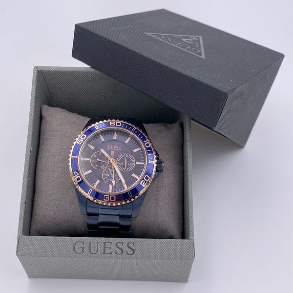 Guess U0172G6 Men's Iconic Blue Stainless Steel 3-Dial Multifunction ...