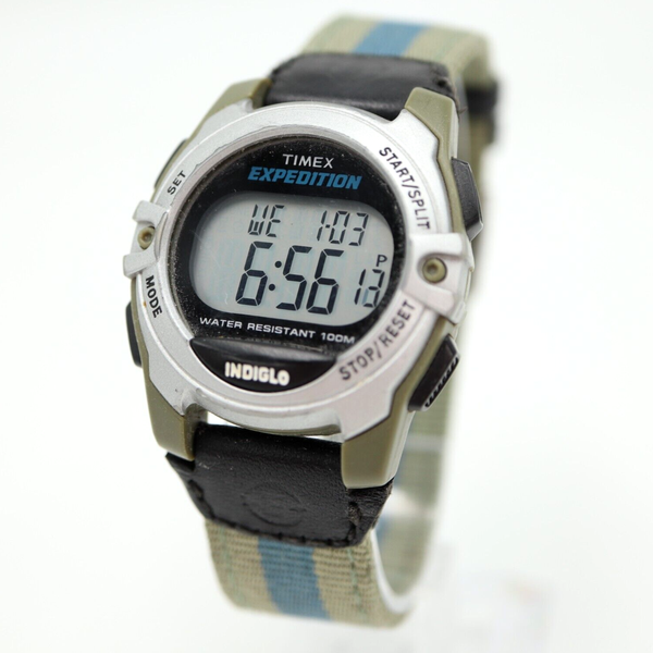 Timex Expedition Indiglo Watch Digital 34mm Blue Green Nylon Strap w ...