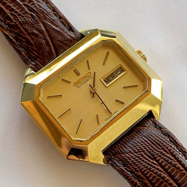 Seiko 18K Yellow Gold Day Date with Leather Band Automatic 36mm Watch ...
