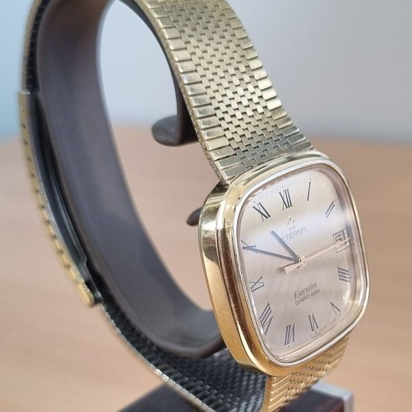 Timewarp Vintage Eterna Executive 4000 gold dial dated Swiss V8 7j ...