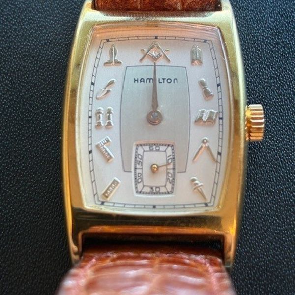 RARE Hamilton Masonic Tank Watch Gold Rectangle & Dial (Registered ...