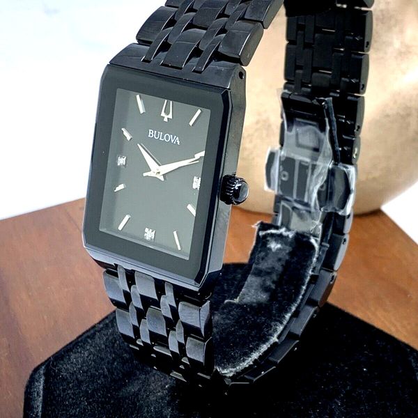 Bulova Men's Watch 98D164 Quartz Diamond Accent Black Dial Rectangle ...