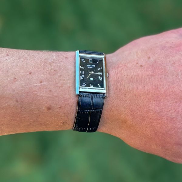 Vintage Seiko Quartz Tank Watch | Rectangular Black Roman Dial ...
