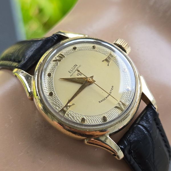 Vintage ELGIN shockmaster men's automatic watch cal.643 Art dial 10K G ...