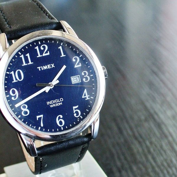 VINTAGE TIMEX INDIGLO DAY DARK BLUE DIAL QUARTZ MEN'S LARGE SILVER LEATHER WATCH | WatchCharts ...