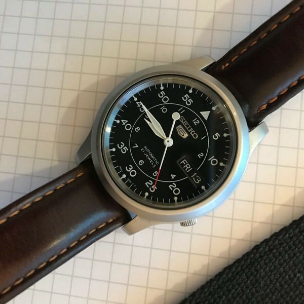 SEIKO 5 SNK809 Automatic Men Watch black nylon and Hadley-Roma leather ...