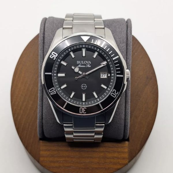 Bulova Marine Star Black Dial Stainless Steel Men's Watch - 98B203 ...