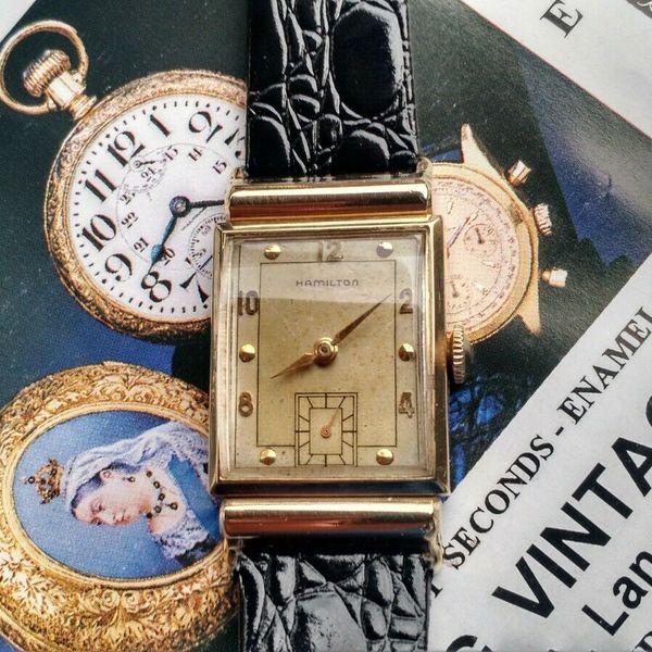 Vintage 1940s Solid 14K Gold Hamilton "Barton" Men's Wristwatch made in ...