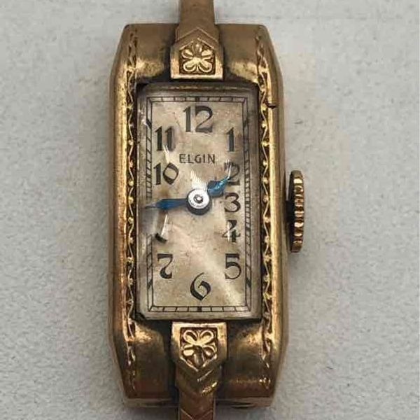 Elgin Womens 10K Gold Analog Display Classic Rectangular Wristwatch ...