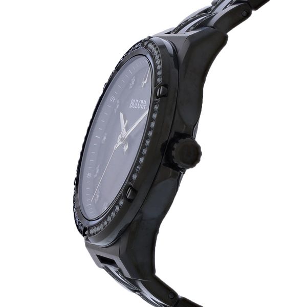 Bulova Crystal Men's Black ION Plated Bracelet Set Quartz Watch 98K119 ...