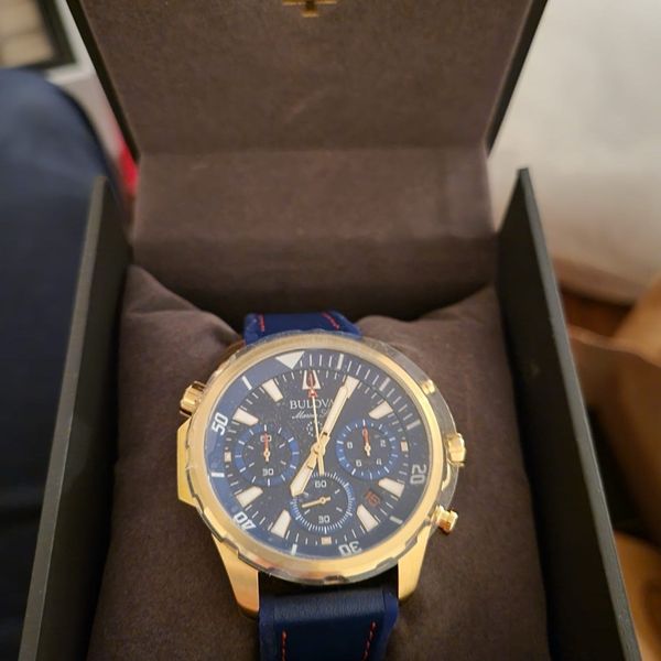 Bulova Marine Star Quartz Watch 43mm Blue Dial Rubber Strap Men's Watch ...