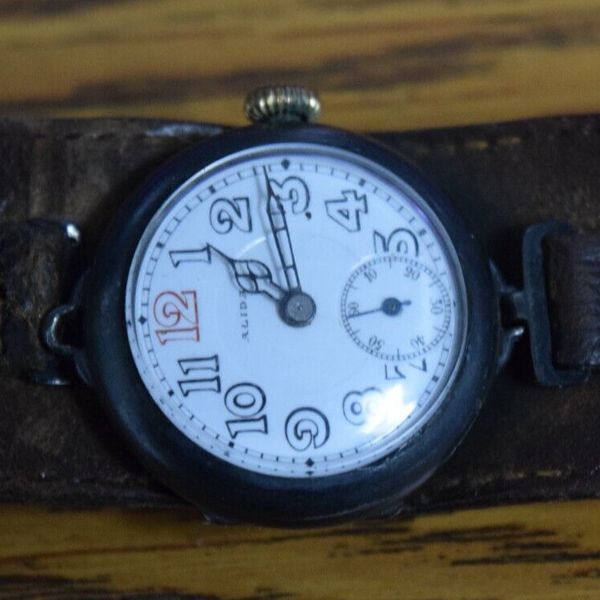 Vintage mens wristwatch WW1 SWISS STERLING ALIDA TRENCH WATCH wire lugs ...