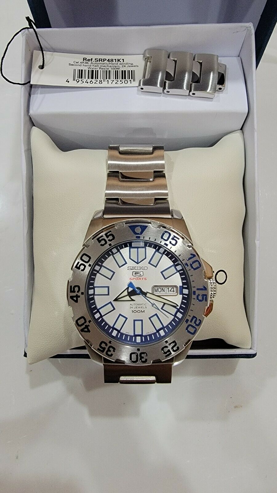 SEIKO 5 Sports SRP481K1 Baby Ice Blue Snow Monster Automatic Watch 4R36 ...