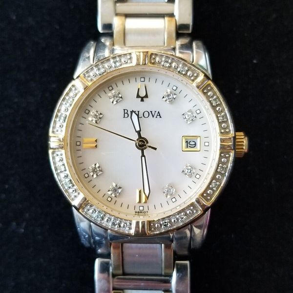 Bulova Two Tone Watch Diamond Bezel & Markers Link Band 6.75" Max Size ...