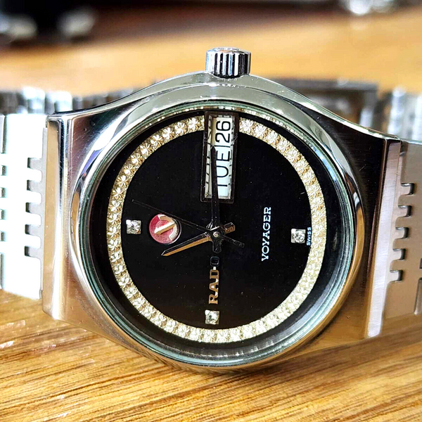RADO VOYAGER AUTOMATIC DAY/DATE SWISS MADE VINTAGE BLACK DIAL GENTS 55 ...