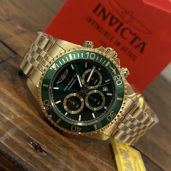 Invicta Mens 43mm Pro Diver TITAN Chronograph Green Dial JUBILEE SS ...