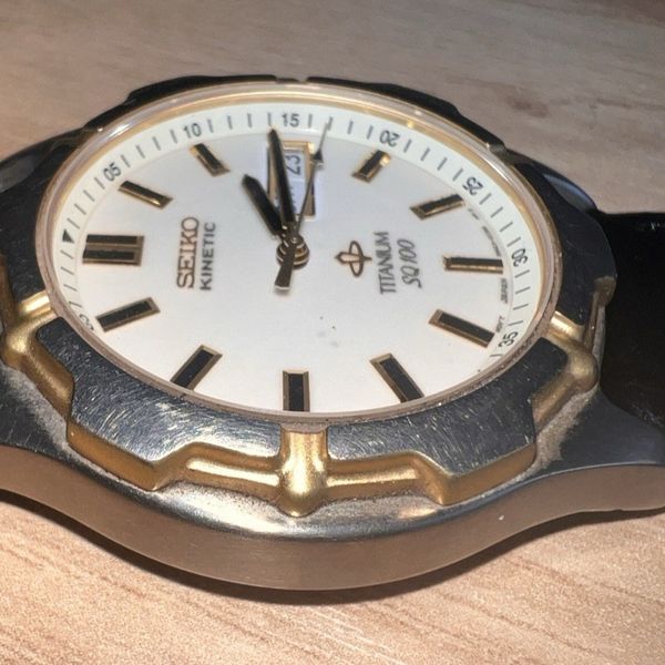 Vintage Gents SEIKO KINETIC TITANIUM SQ 100 Day/Date Window Wristwatch ...