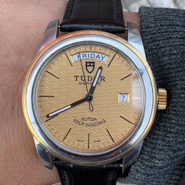 Tudor Glamour Date 56003 Men's Watch Automatic 18k-Gold Dial Aftermaker ...