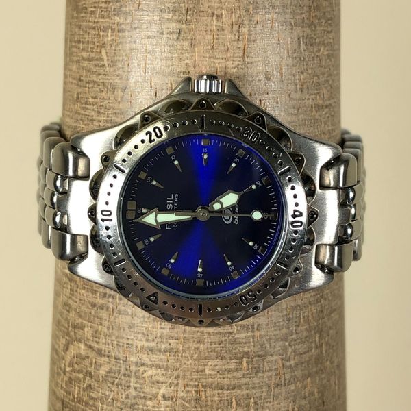 Fossil Women AM-3099 Blue Dial Stainless Steel 28mm Quartz Analog Watch ...