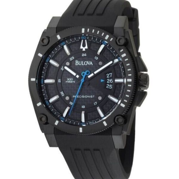 Bulova Mens Precisionist 98B142 Black Rubber Strap Watch | WatchCharts ...